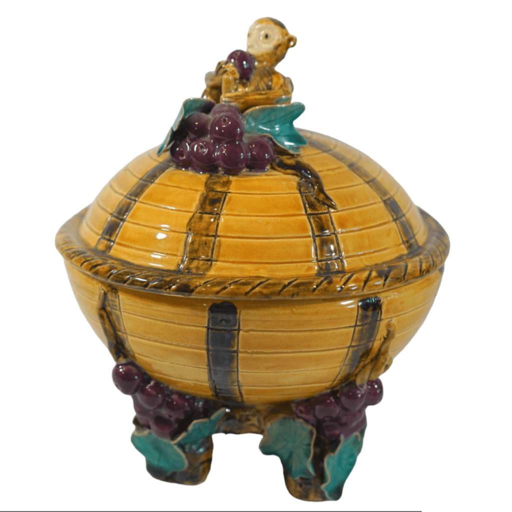 Majolica Monkey-adorned Grape Dish, exceptional condition - Ancestral ...