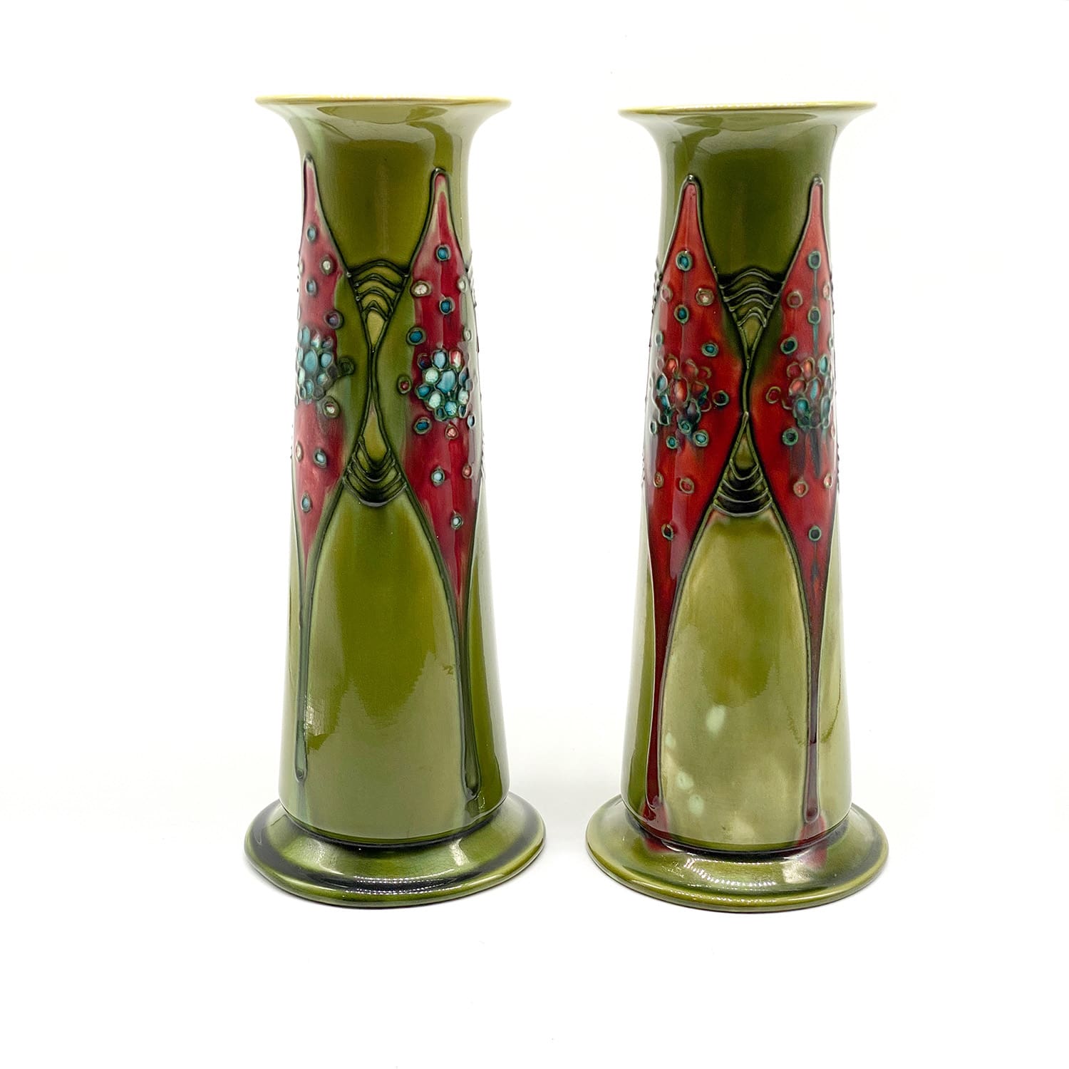 Minton Secessionist Art Nouveau Pair of Tubelined Vases, early 1900s ...