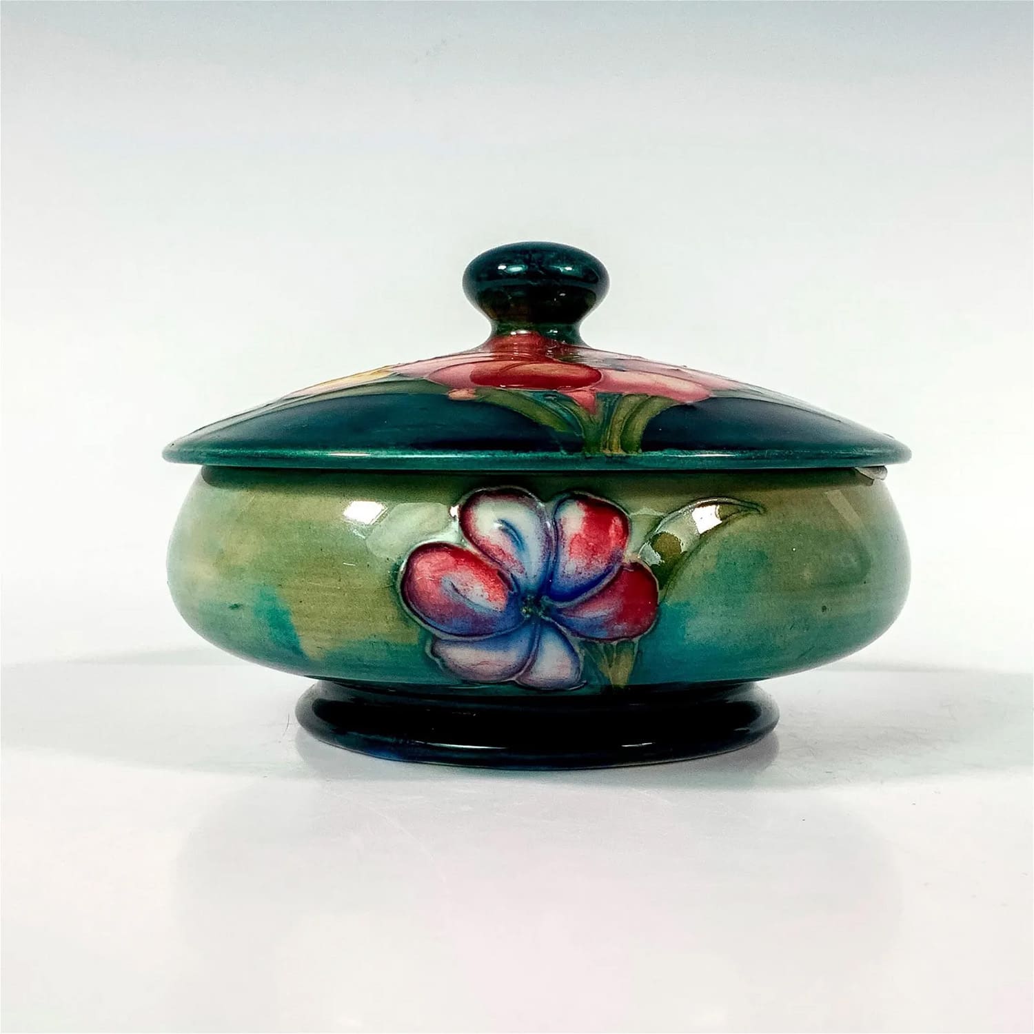 Early Moorcroft Round Covered Dish in Clematis Pattern - Ancestral Antiques